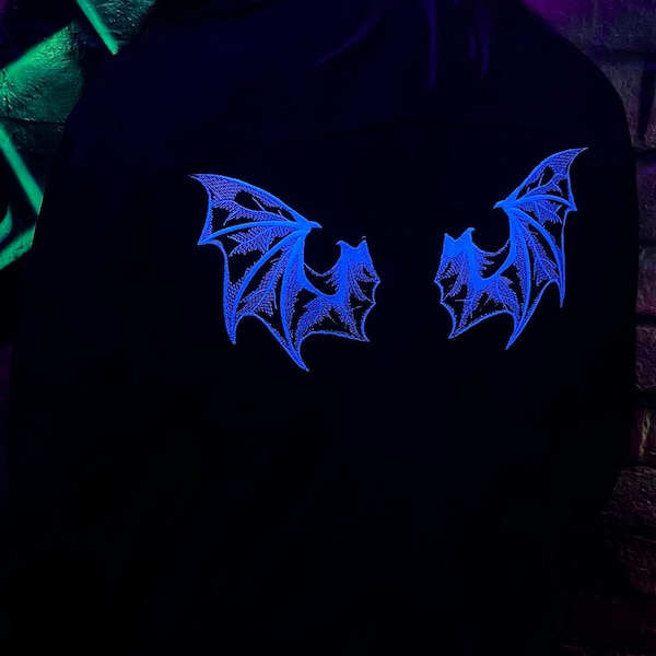GLOW in the DARK Bat Wings Iron on Patches | Embroidered Patch | Patch ...