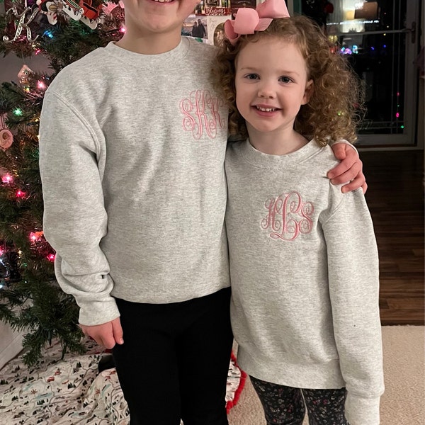 Monogrammed Youth Sweatshirt- Personalized Girls Crewneck- Youth ...