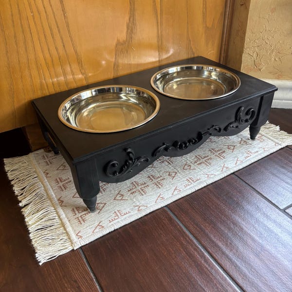 Farmhouse Chic Dog or Cat Elevated Pet Feeder | HUMAN GRADE Stainless ...