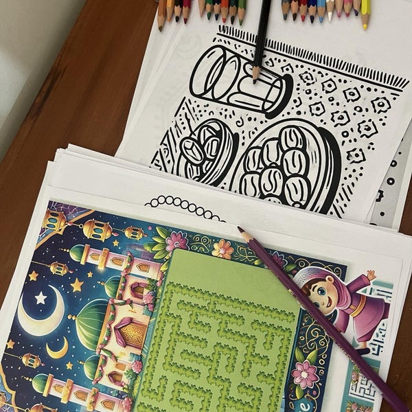 Islamic Coloring Pages Bundle for Kids | Mosque & Dua and Family ...