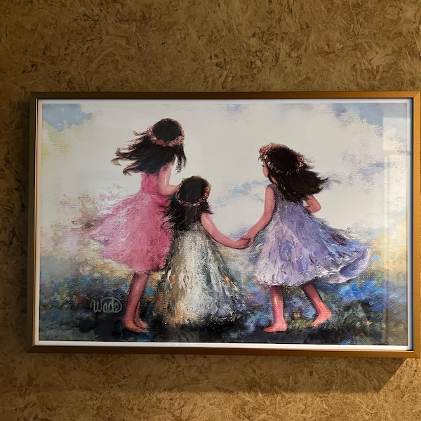 Three Sisters Art Print, Three Girls Paintings Flower Garden Three ...