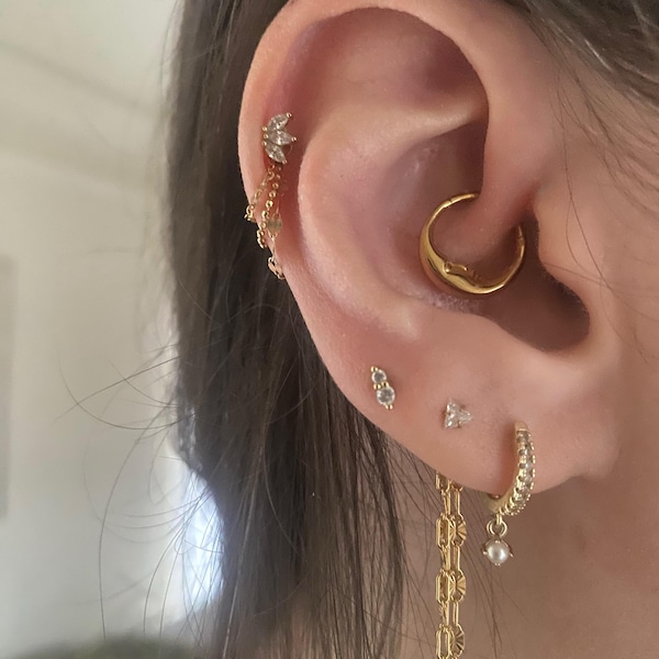 Conch Moon Hoop Piercing Gold, Conch Piercing, 18g Cartilage Hoop ...