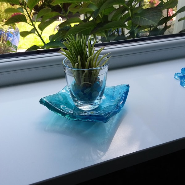 Wave in a Box Fused Glass Wave Wall Art Sun 25x25cm10, Turquoise Teal ...