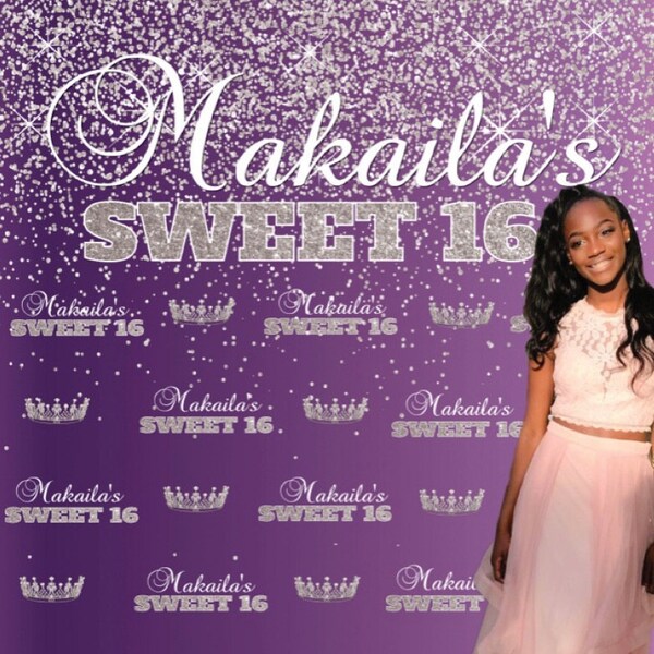 Sweet 16 Backdrop, Custom 8x8 FEET Photo Booth Step and Repeat, Rose ...