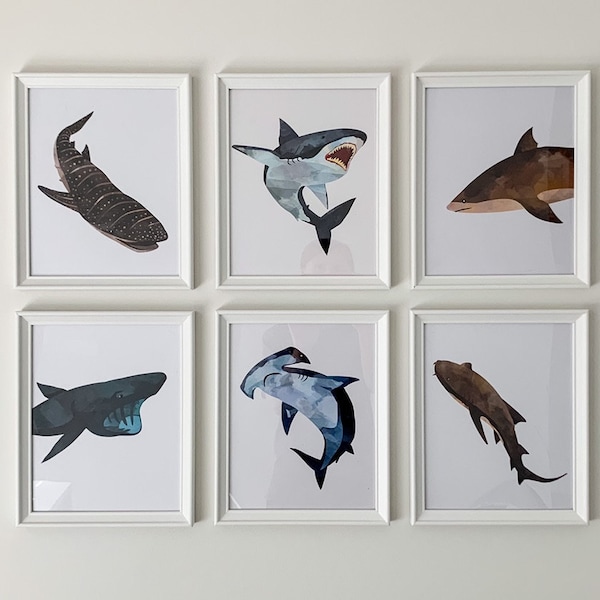Shark Prints · Set of 6 · Shark Nursery · Ocean Sea Animal Nursery ...