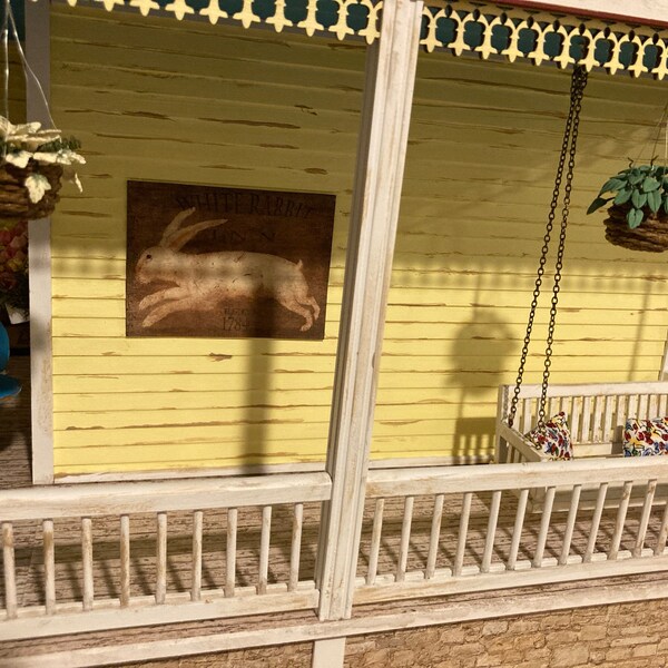 Miniature Vintage Primitive Design Sign White Rabbit Inn 1/24, 1/12 or ...