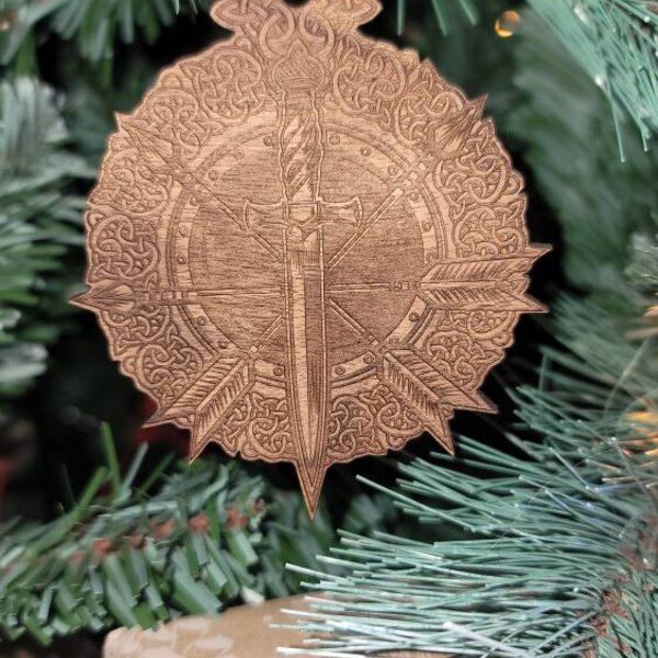 Medieval Weapons Wooden Christmas Ornament - Engraved Wood Ornament ...