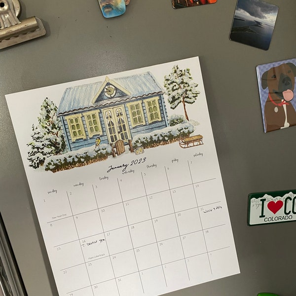 2025 Cottage Calendar Notepad, Cottage Core Calendar, Watercolor Houses ...