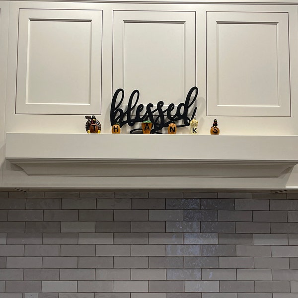 Blessed Sign With Stand, Cursive Word, Fall Table, Friendsgiving Decor ...