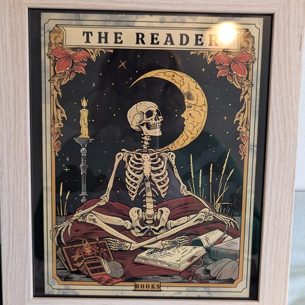 The Reader Tarot Print, Skeleton Reader Tarot Card Wall Art, Book Lover ...