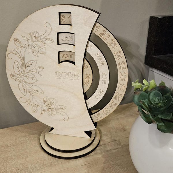Perpetual Calendar Laser Cut File SVG, 2025 Desktop Calendar, Wood ...