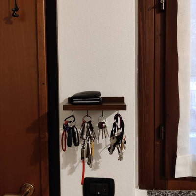 Floating Wooden Shelf With Key Hooks Wall Key Holder Entryway Shelf ...