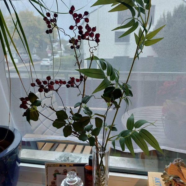 29" Faux Cranberry Branch, Decorative Cranberry Stem, Minimalist Style ...