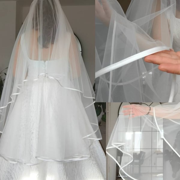 Satin Ribbon Veil | Two Tier Satin Edge Veil | Satin Trim Veil - Etsy