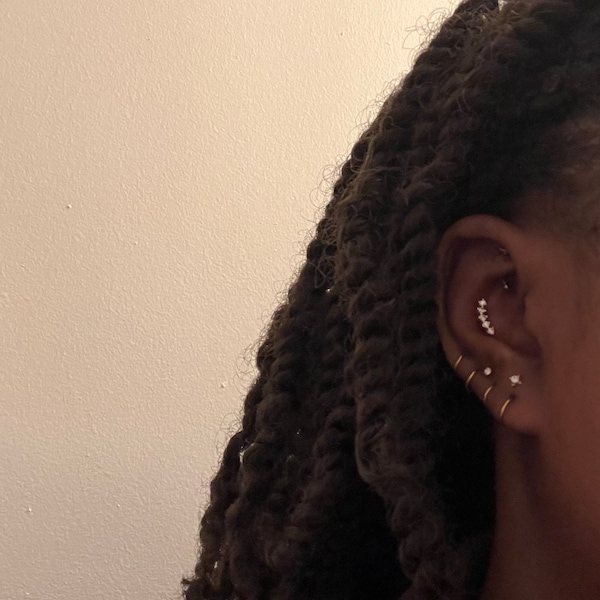 CZ Curved Bar Piercing, Inner Conch Piercing, Flatback Cartilage Stud ...