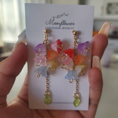 Rainbow Flower Earrings, Flower Earrings, Lily of the Valley, Cute Earrings, Colorful Earrings ...
