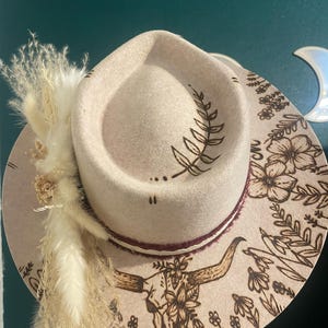 Tyler Childers Custom Hand Burned Wide Brim Fedora Hat Floral, Flowers ...