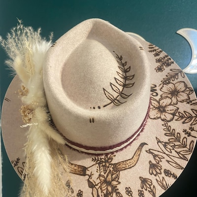 Custom Hand Burned Wide Brim Fedora Hat Eric Church Country Music Concert Summer Lainey Wilson ...