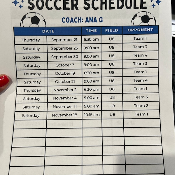 Editable Soccer Schedule Template | Canva Soccer Game & Practice ...