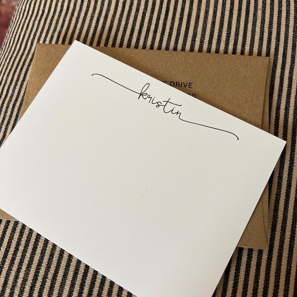 Script Personalized Stationery Cards Set, Flat Notecards, Personalized ...