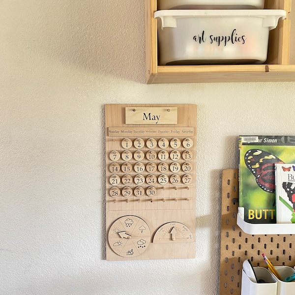 Spanish Wood School Calendar With Weather/ Homeschool Wood Calendar ...