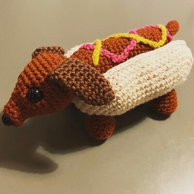 Frank the Hot Dog Crochet Pattern / Dachshund Wiener Dog Crochet Doll ...