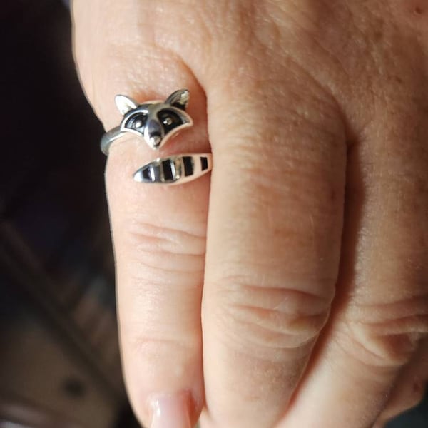 Sterling Silver Raccoon Ring 925 Animal Ring Raccoon Jewelry Cute ...