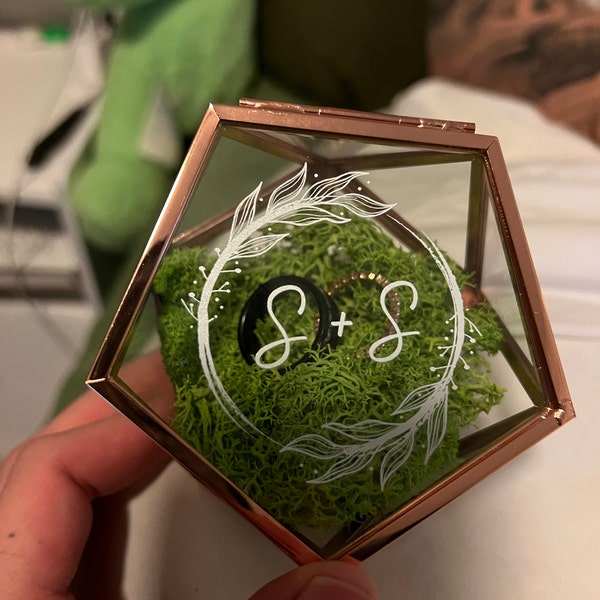 Geometric Glass Ring Box With Moss - Rose Gold or Gold - Personalized ...