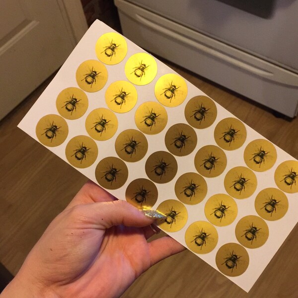 1" Round - 63 Gold Stickers - Bee Stickers - FBEG0 - Etsy