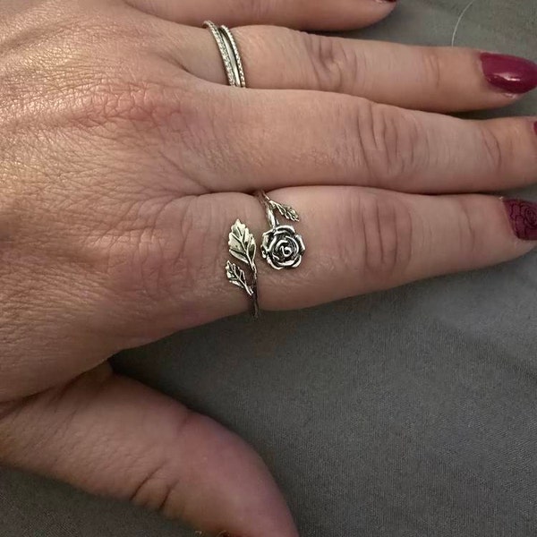 Leaf Ring in Sterling Silver, Fall Leaf Ring, Adjustable Leaf Ring, Leaf Rings for Women, Leaf ...