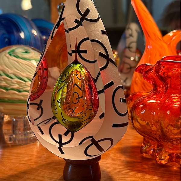 Blown Glass Paperweight Drop Sculpture Purple Accent Wedding ...
