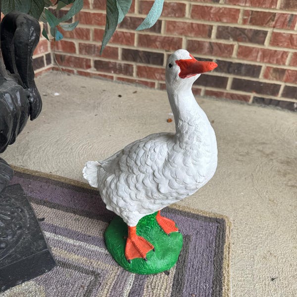 17" Concretemix Porch Goose Statue, American Dress up Goose Statue ...