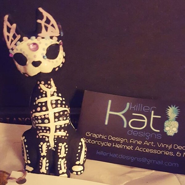 Sugar Skull Cat Day of the Dead Sculpture Figurine Hand Painted 3D ...