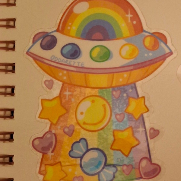 Rainbow UFO Sticker - Transparent Sticker - Vinyl Sticker - Die Cut ...
