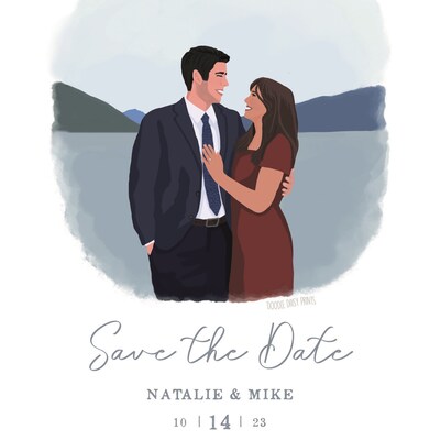 Custom Illustration Save the Date Minimalist Invite With Cartoon Couple ...