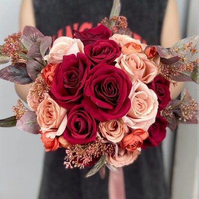 Boho Bridal Bouquet Blush Pink and Blue Wedding Bouquet - Etsy