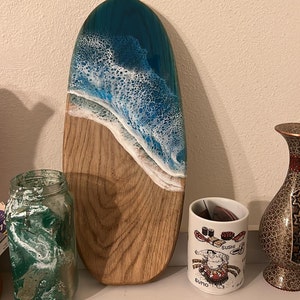 Wood Live Edge Floating Shelves With Ocean Waves Coastal Beachy Room ...