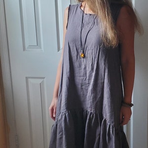 LINEN DRESS, Brown Dress, Natural Linen Ruffle Dress, White Ruffle ...