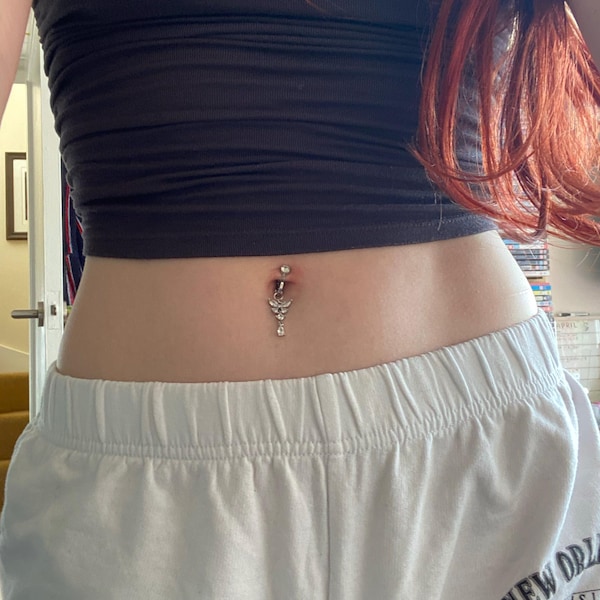 Belly Button Piercing Ring, Belly Dance Dangle Ring, Stainless Steel ...