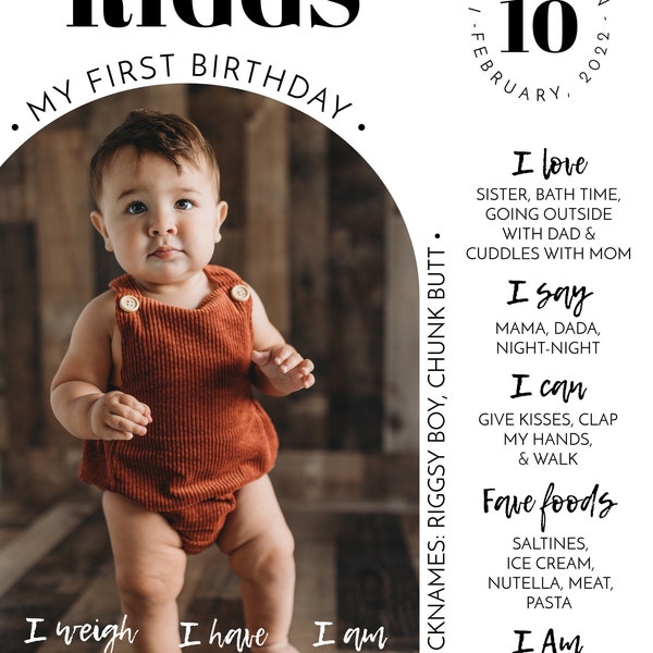EDITABLE First Birthday Milestone Sign, Modern 1st Birthday Milestone ...