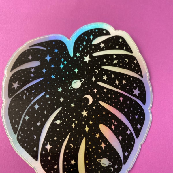 Holographic Monstera Sticker for Water Bottle, Monstera Bumper Sticker ...