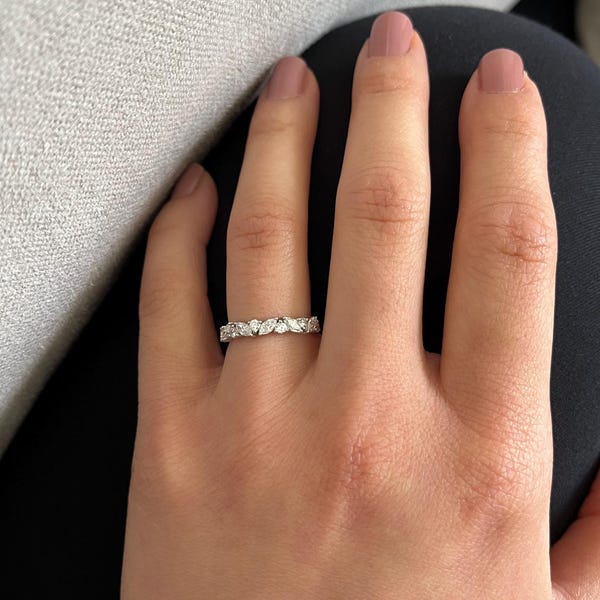 Radiant Diamond Engagement Ring 5 Diamond Proposal Ring for Her Double ...