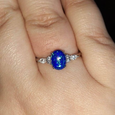 1.5ct Natural Blue Opal Engagement Ring Vintage Rose Gold Wedding Ring ...