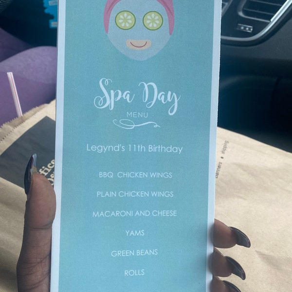 Spa Party Printable- Spa Food Menu, EDITABLE INSTANT DOWNLOAD Home ...