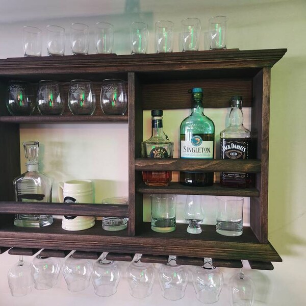 Mini Bar, Red Mahogany Stain Wine Rack, 3'x2' Liquor Cabinet, Wall ...