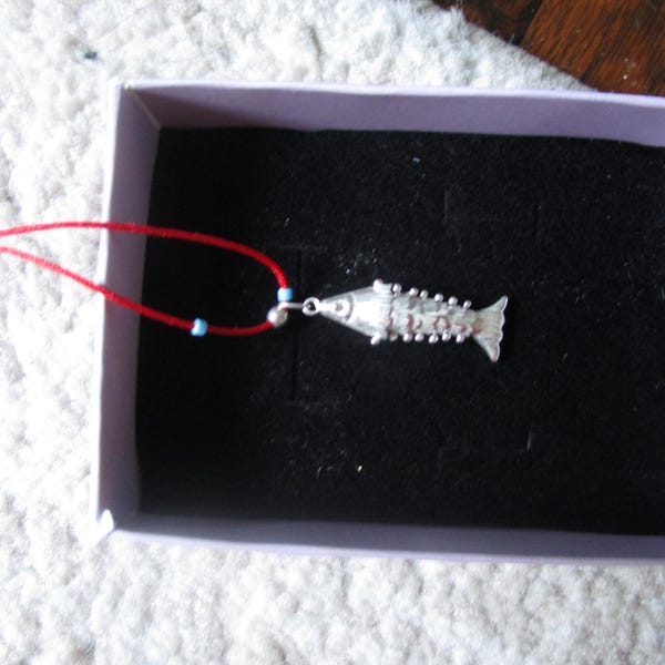 925 Sterling Silver Fish Necklace, Silver Fish Necklace, Red String ...
