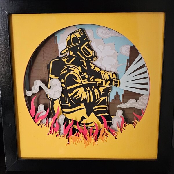 Firefighter Shadow Box 3D Svg ,fireman 3D Svg ,firefighter 3D Box Svg ...