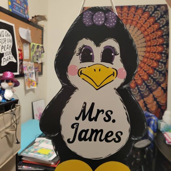 Personalize PENGUIN TEACHER SIGN Wall Door Plaque School Class ...