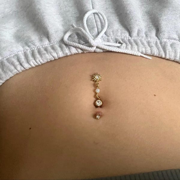 Gold Starfish Belly Button Ring, Dangle Belly Ring, Gold Belly Ring ...