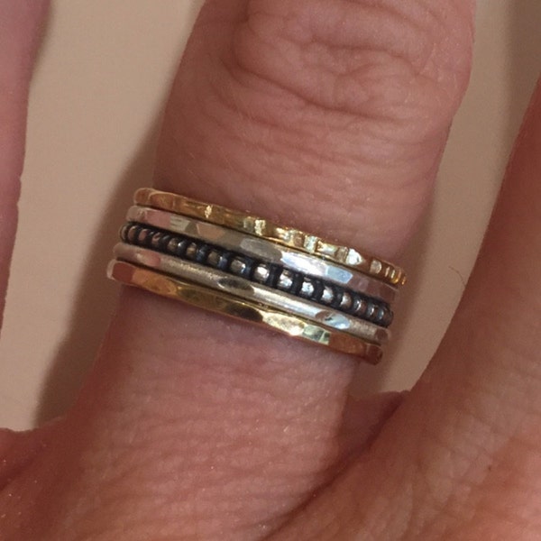 Mixed Metal Stacking Rings Set Gold & Sterling Silver Stack Ring Set ...